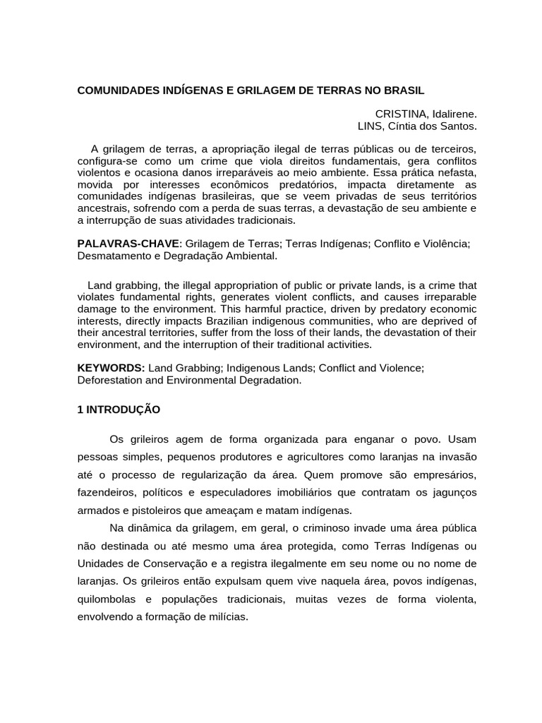 Comunidades Indígenas e Grilagem de Terras No Brasil | PDF | Ambiente natural