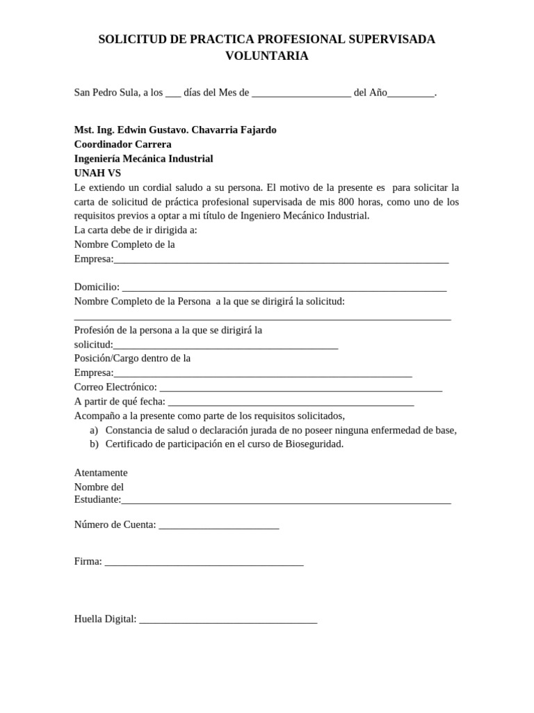 Carta de Solicitud de Practica Voluntaria | PDF