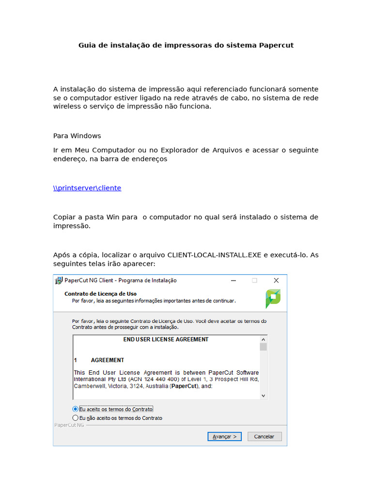 Guia de Instalação de Impressoras Do Sistema Papercut | PDF | Microsoft ...