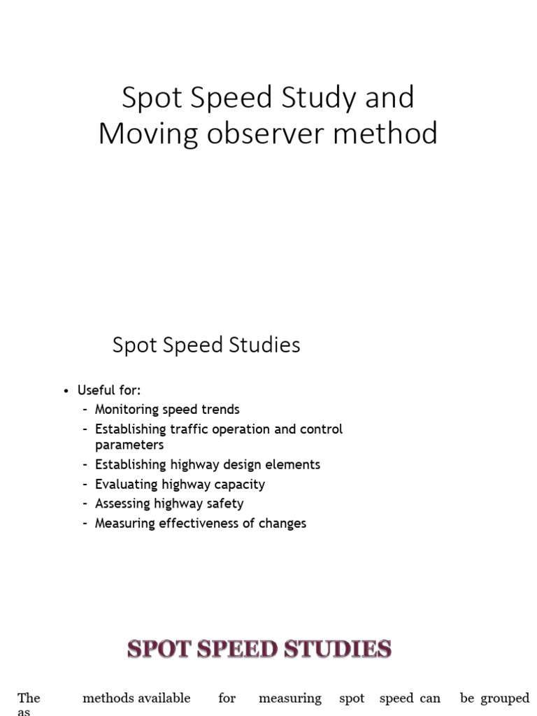Spot Speed and Moving Observer Method | PDF | Radio | Traffic