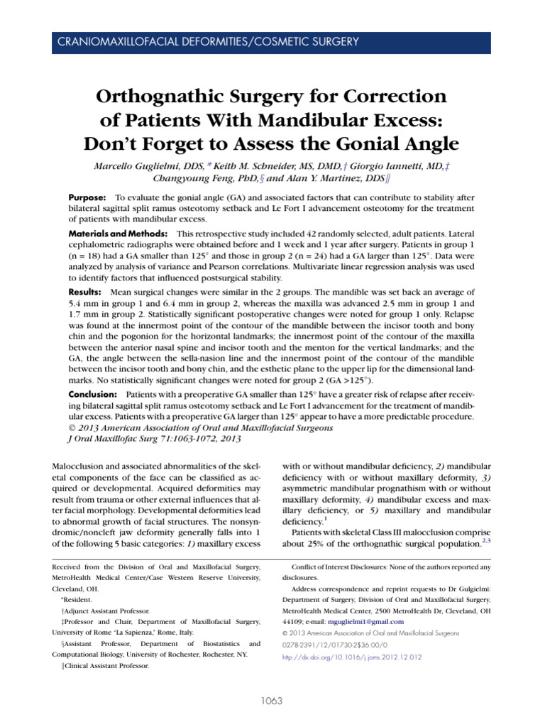 Gonial Angle Impact on Mandibular Surgery | PDF
