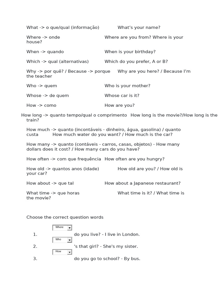 Question Words - WH Questions | PDF | Foods | Cuisine