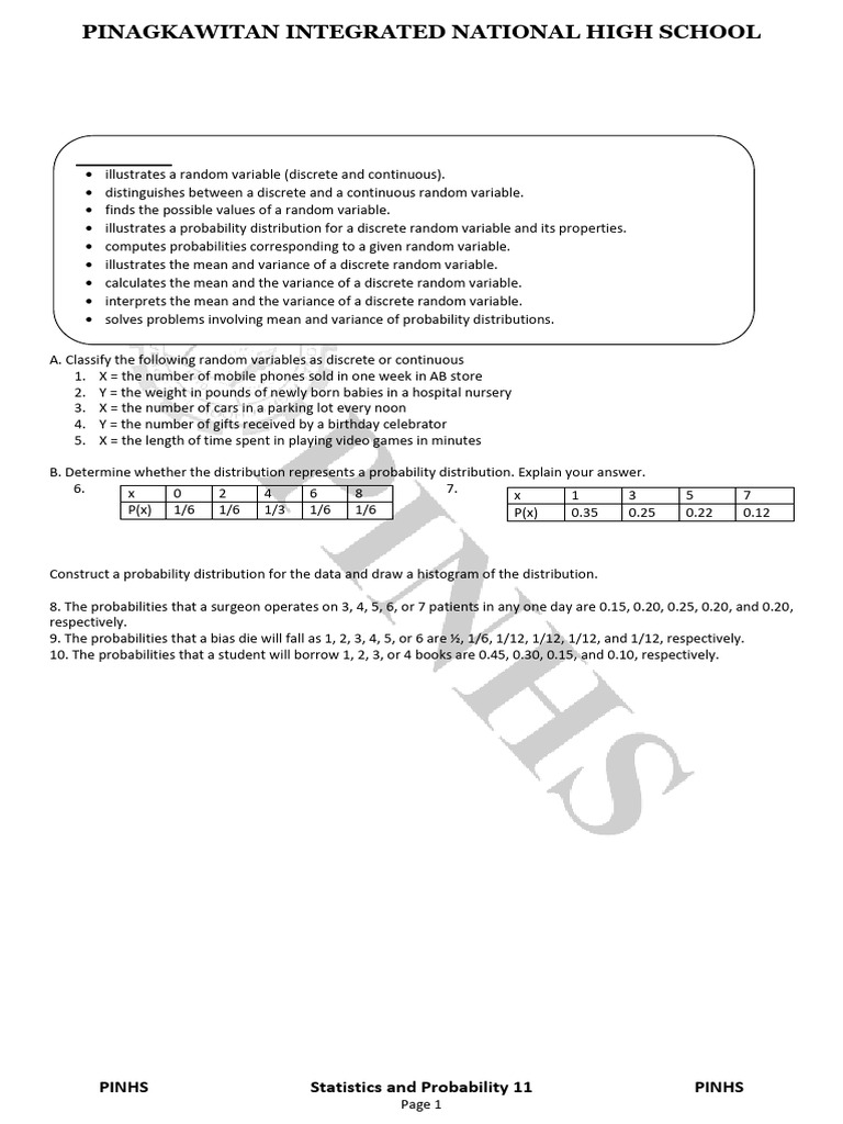 Random Variables & Probability Distributions | PDF | Sampling (Statistics) | Probability ...