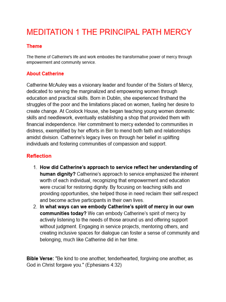Meditation 1 The Principal Path Mercy: Theme | PDF