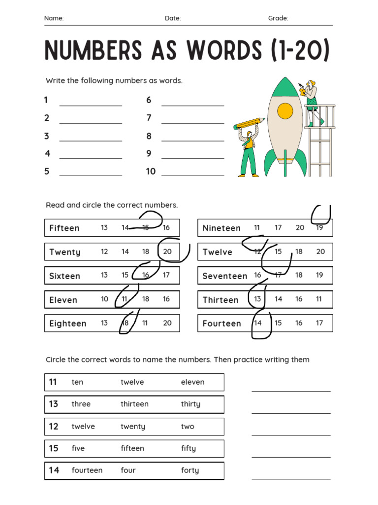 Numbers As Words Math Worksheet in Colorful and Monochromatic ...