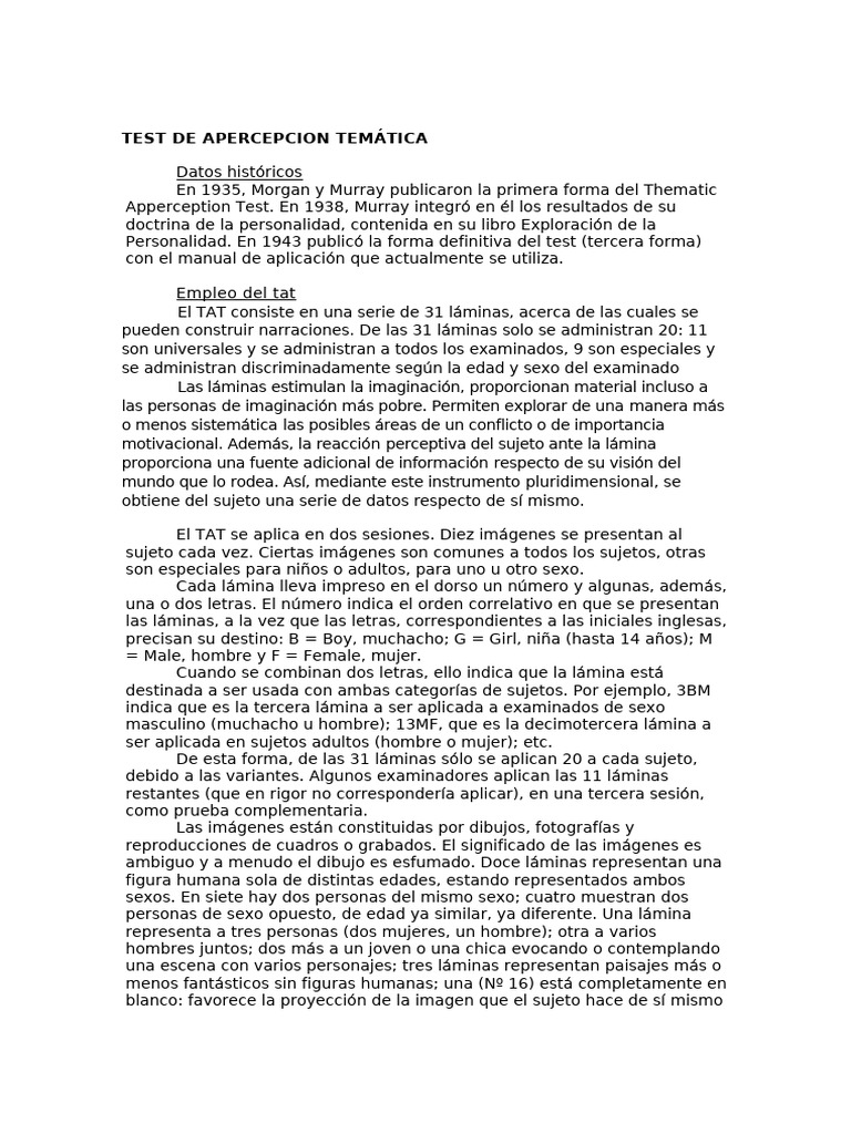 Test de Apercepcion Temática | PDF | Pensamiento | Mujer