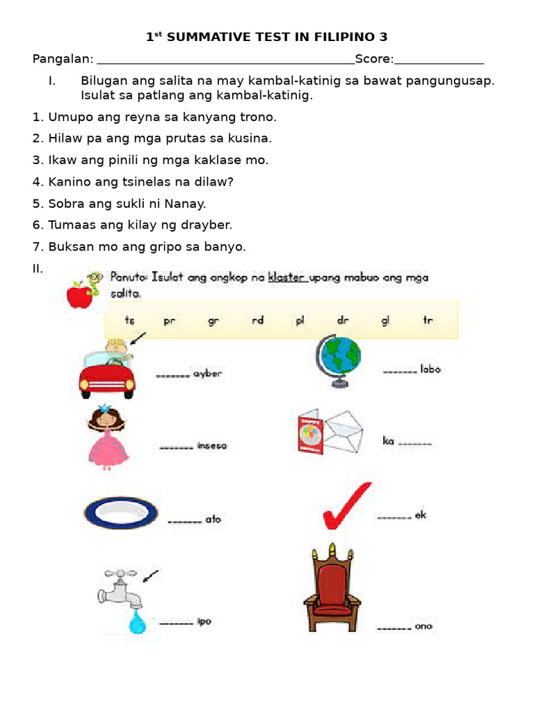 1st Summative Test in Filipino 3 q4 | PDF