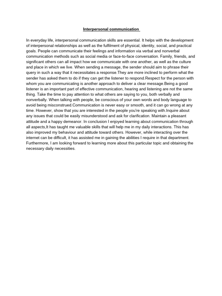 Interpersonal Communication | PDF