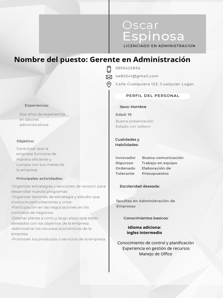Curriculum Vitae CV Con Foto para Puesto Laboral Moderno Escala de ...