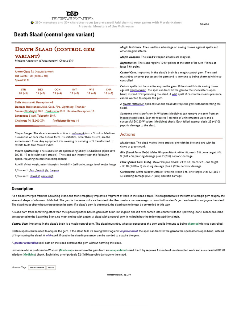 Death Slaad (Control Gem Variant) - Monsters - D&D Beyond | PDF ...