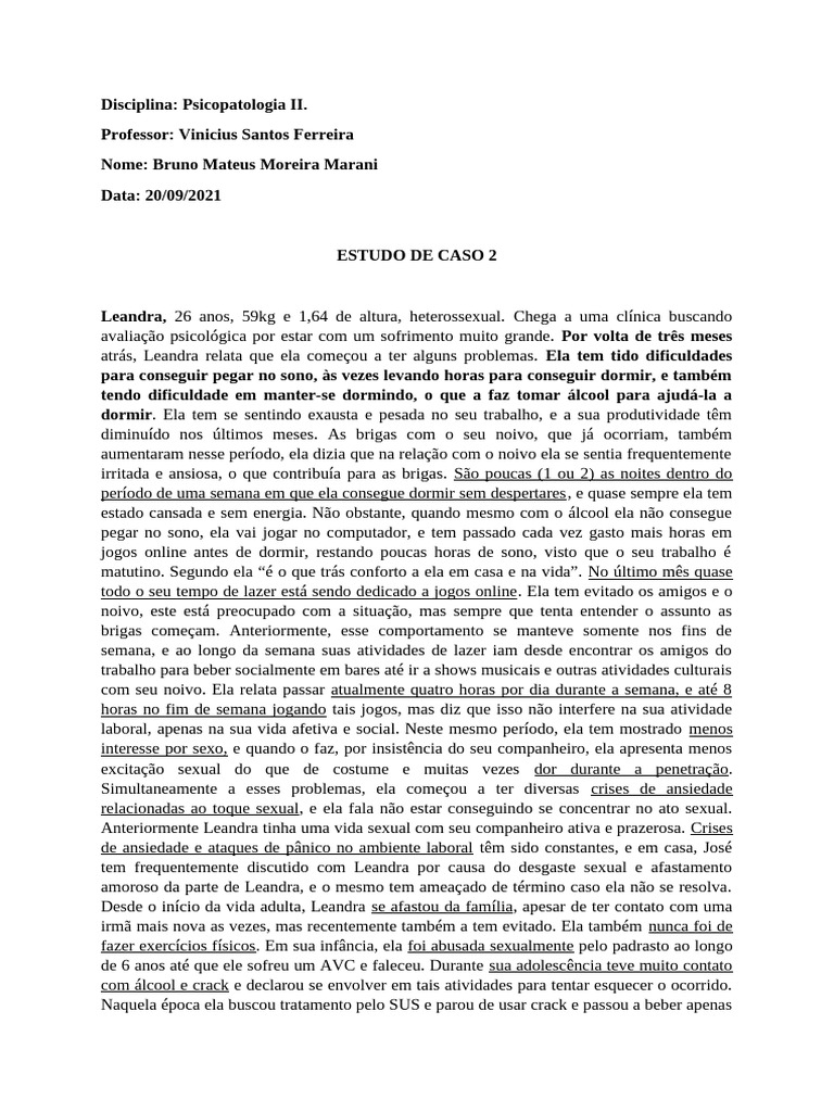 Estudo de Caso 2 - Psicopato - Bruno | PDF | Transtorno de pânico ...