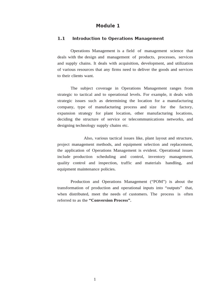 Module 1 Study Note Jamsheer | PDF | Supply Chain | Operations Management
