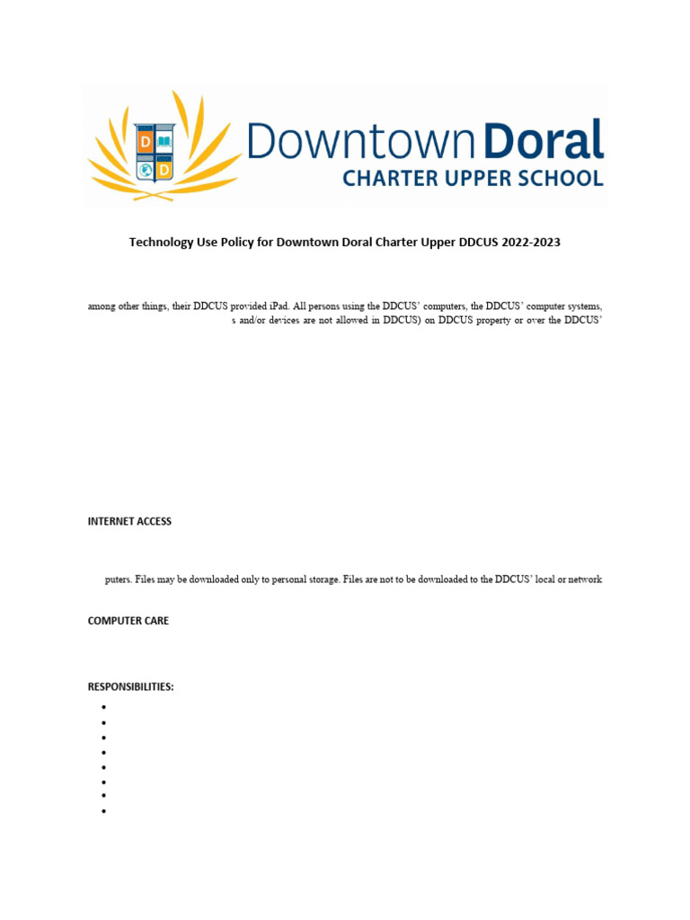 Technology Use Policy For Downtown Doral Charter Upper DDCUS 2022-2023 ...