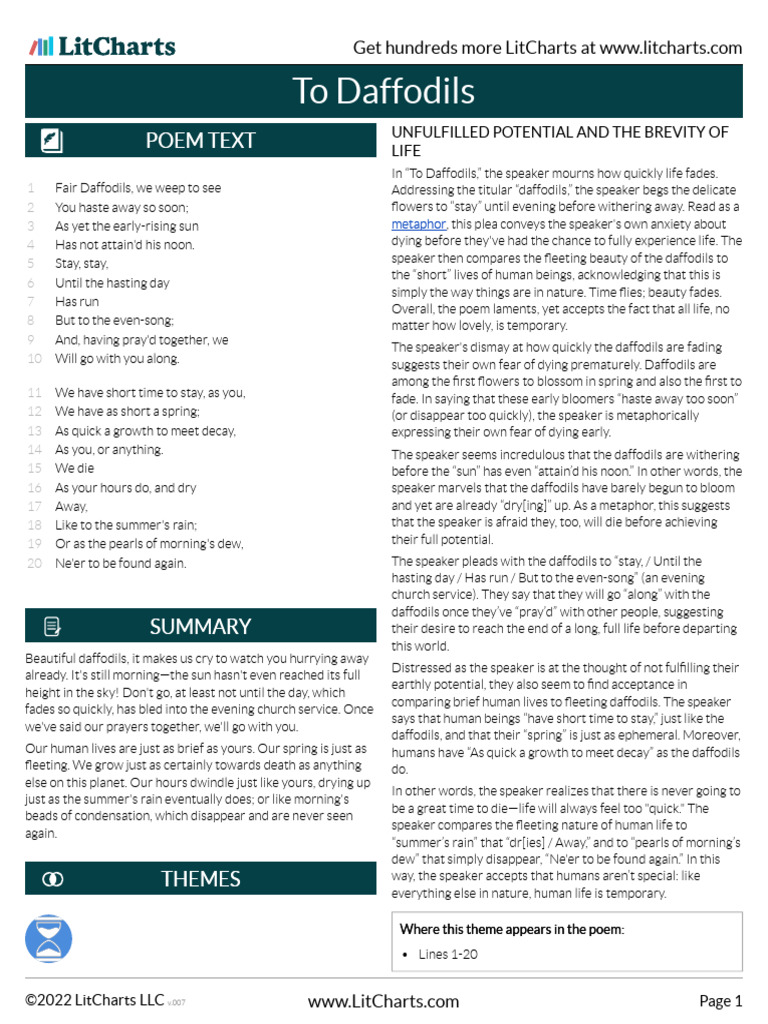 LitCharts To Daffodils | PDF | Metre (Poetry) | Poetry