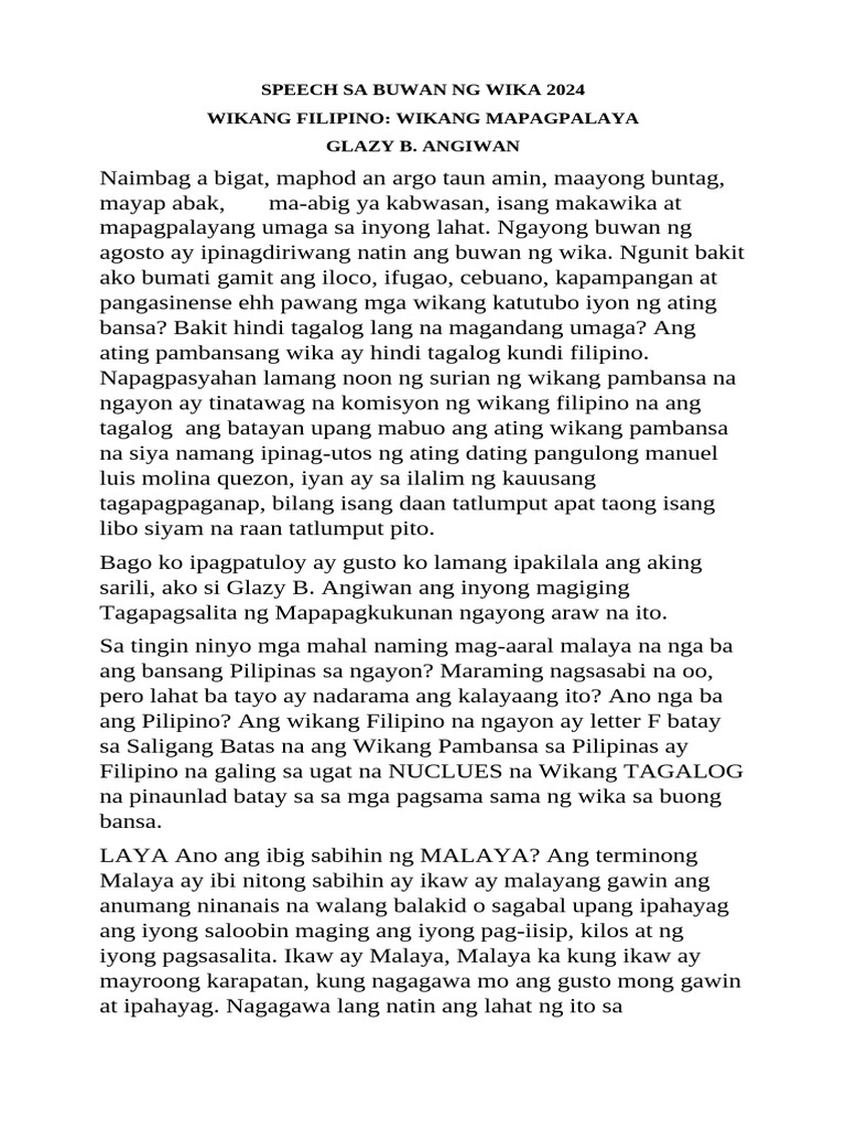 Speech Sa Buwan NG Wika 2024 | PDF