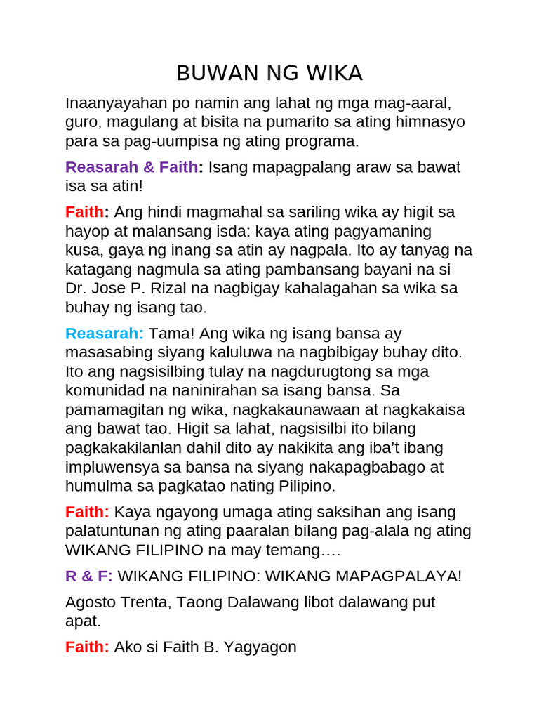 Buwan NG Wika Script | PDF