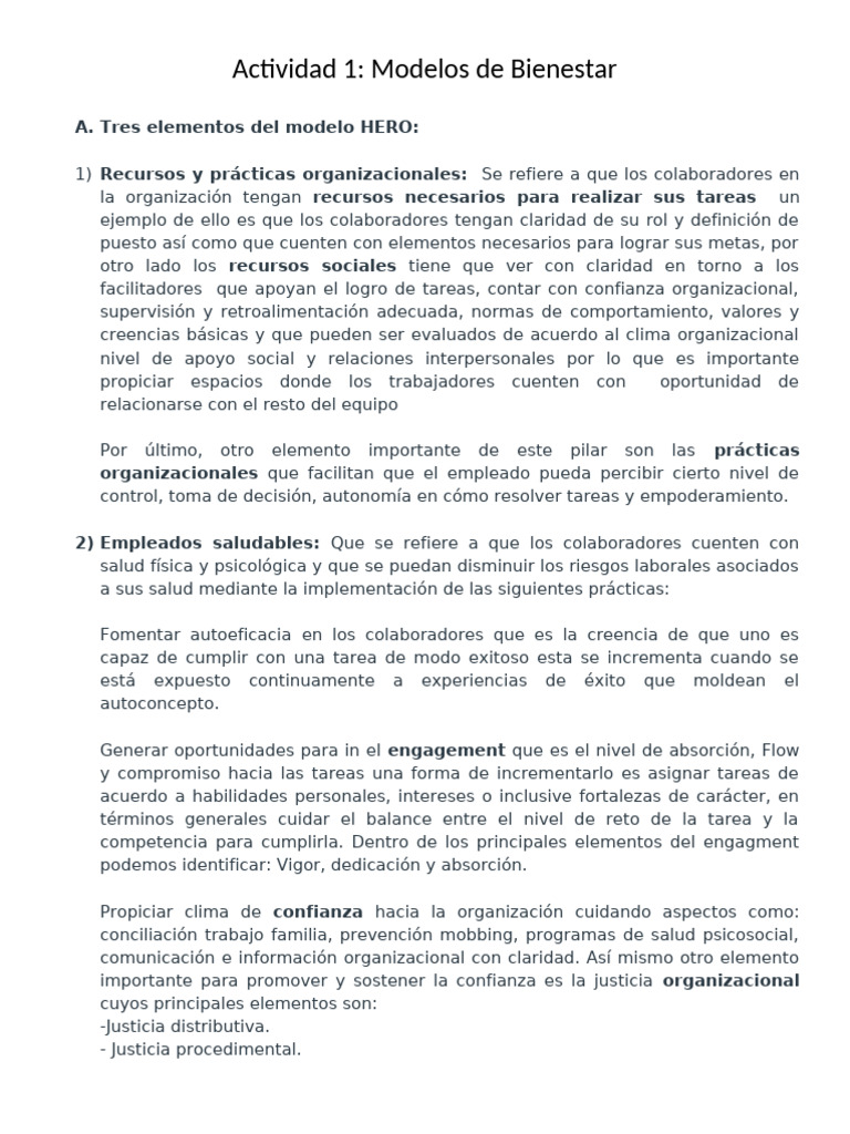 Actividad 1 Modelos de Bienestar | PDF | Bienestar | Autoeficacia