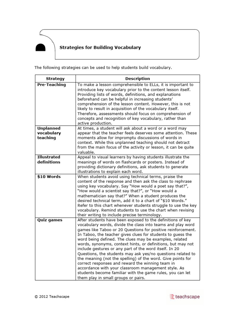 Vocabulary Building Strategies Guide | PDF | Vocabulary | Word
