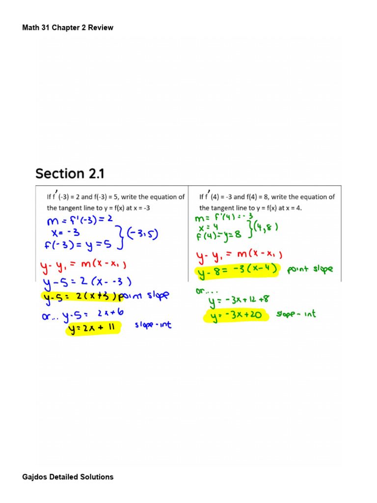 Math 31 Chapter 2 Solutions Guide | PDF
