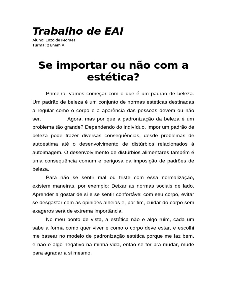 Padrões de Beleza e Autoestima | PDF