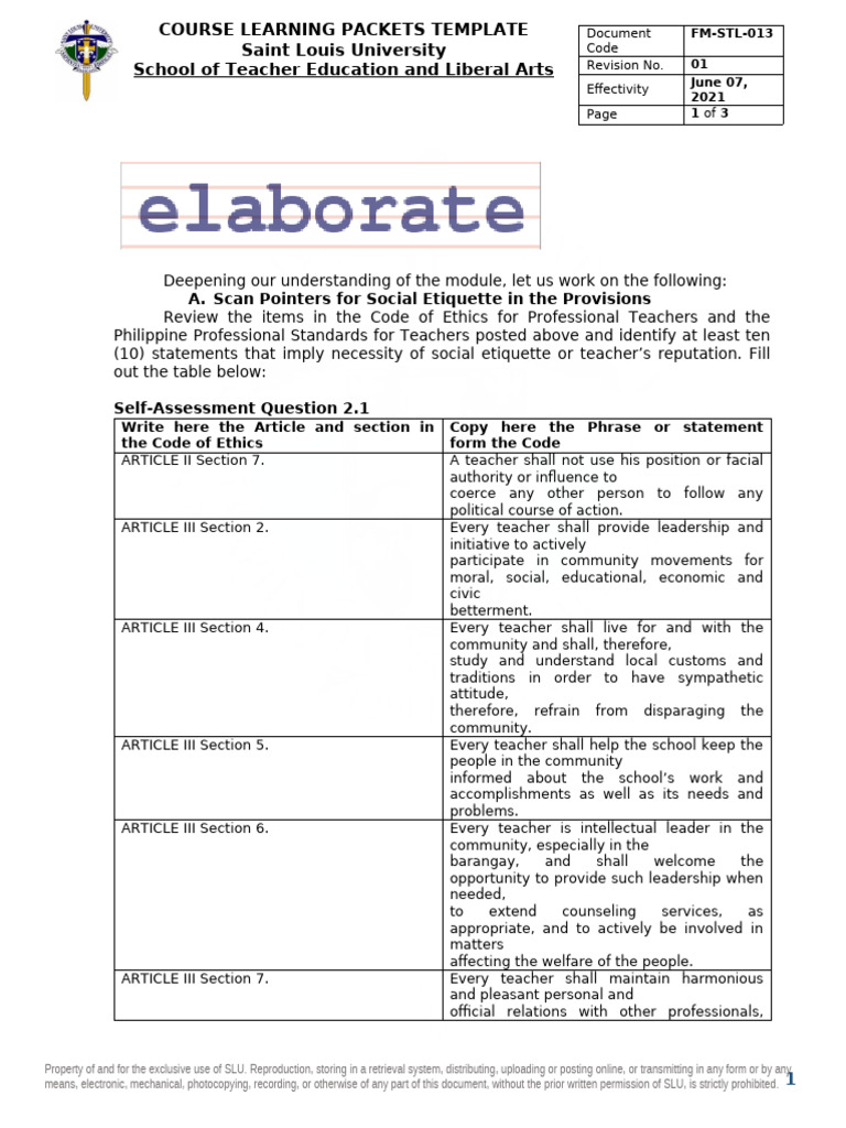 7socor Module 2-Self-Assessment 2 | PDF | Teachers | Learning