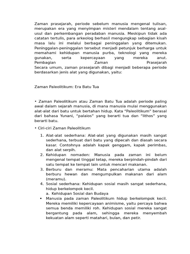 Pembagian Zaman Prasejarah: Paleolitikum | PDF