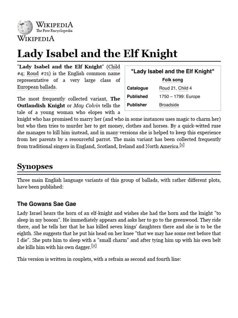 Lady Isabel and The Elf Knight - Wikipedia | PDF | Traditional Stories