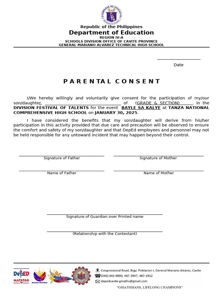 Dfot Parental Consent 2025 | PDF