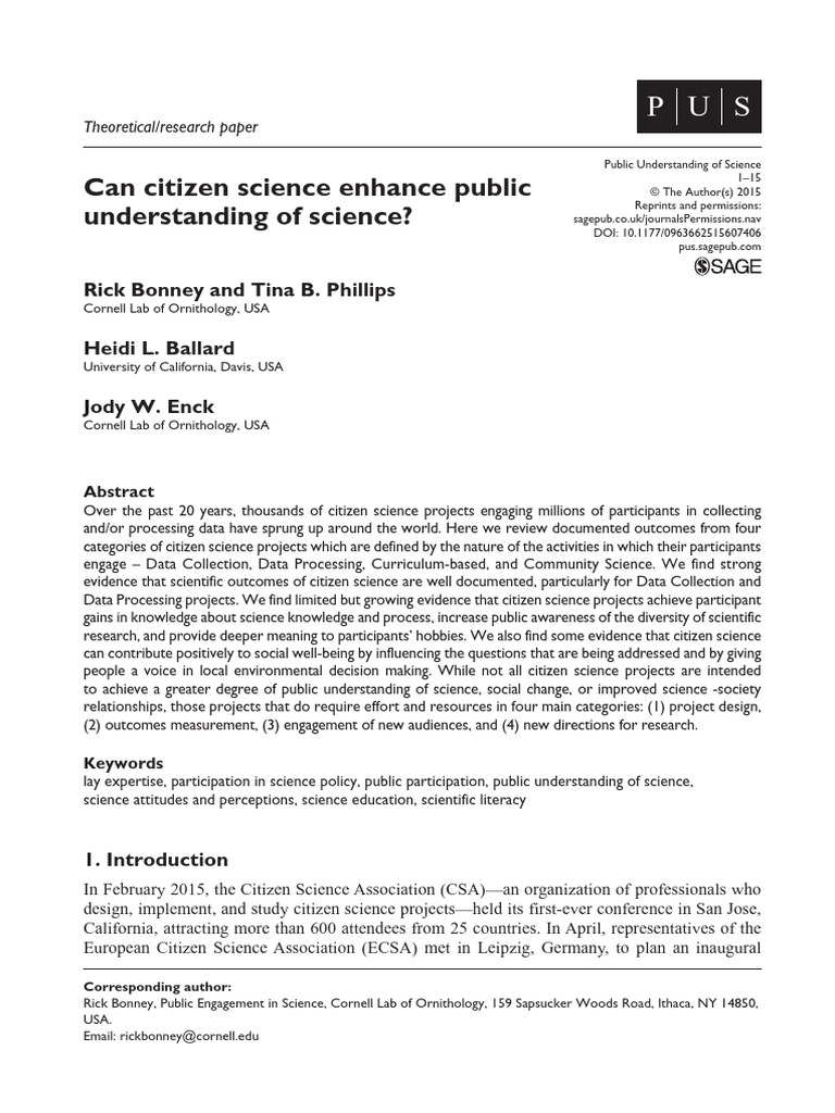 Enhancing Public Science Understanding Through Citizen Science | PDF ...