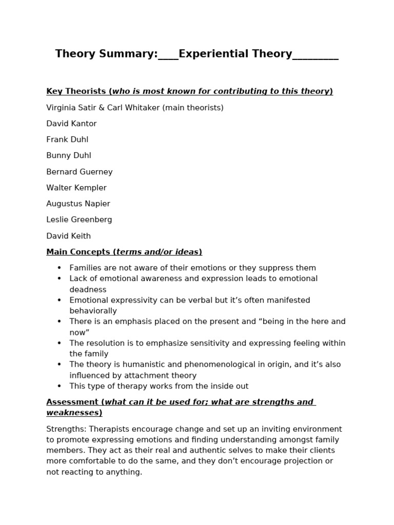 Experiential Theory Summary | PDF | Feeling | Emotions