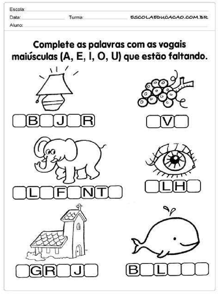 Atividades Com Vogais Complete As Vogais Escola Educação C0f Pdf