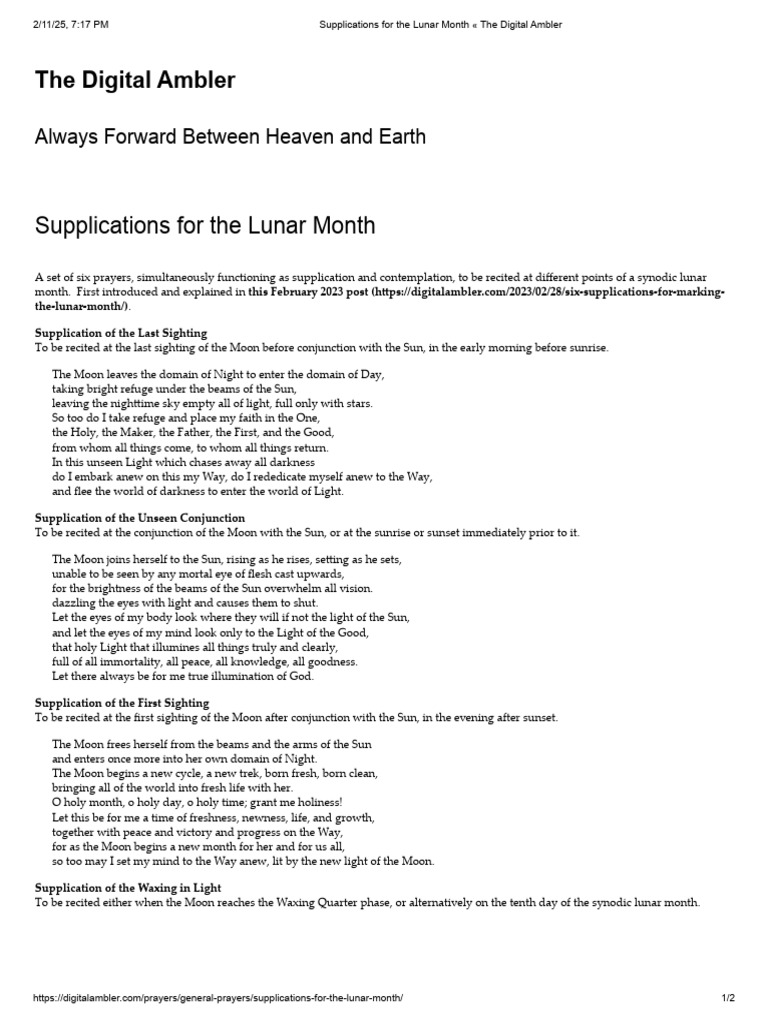 Lunar Month Supplications Guide | PDF | Moon | Religious Belief And ...