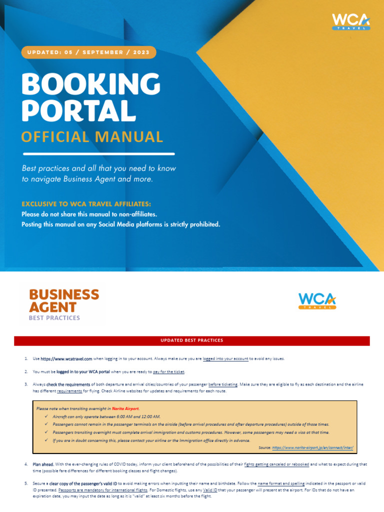 WCA Travel Affiliate Manual Update | PDF | Credit Card | Airport