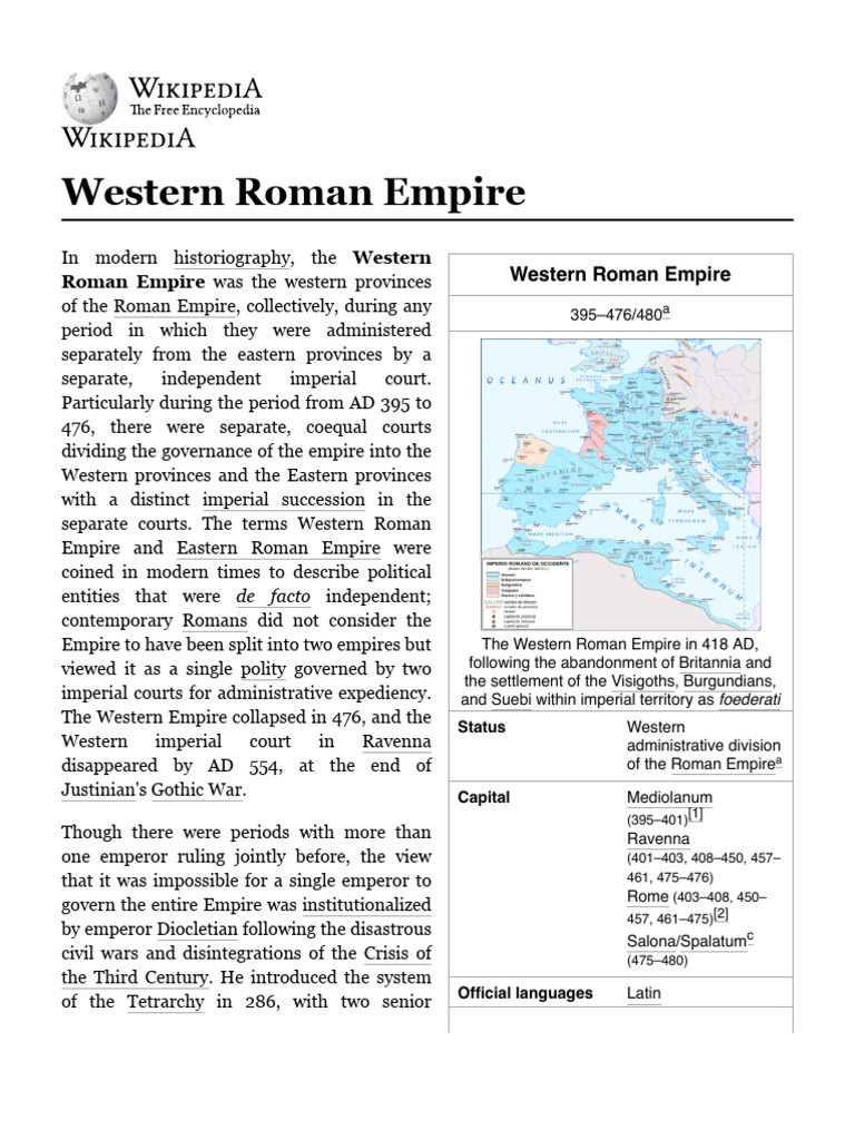 Western Roman Empire - Wikipedia | PDF | Ancient Europe | Ancient Rome