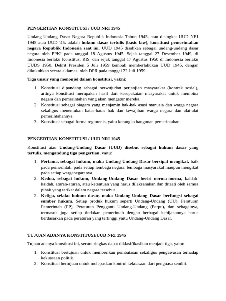 Pengertian dan Tujuan UUD NRI 1945 | PDF