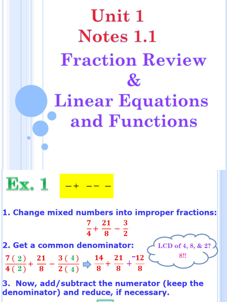 1.1 - Fraction Review & Linear Equations and Functions | PDF ... 1.1 - Fraction Review & Linear Equations and Functions | PDF ...