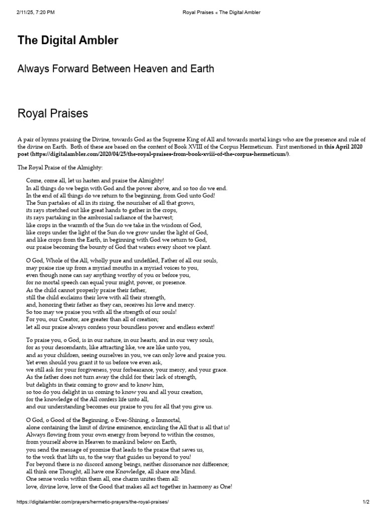 Royal Praises The Digital Ambler | PDF | Heaven | Love