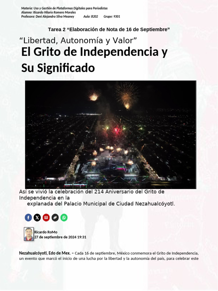 Grito de Independencia: Libertad y Valor | PDF | México | Autonomía
