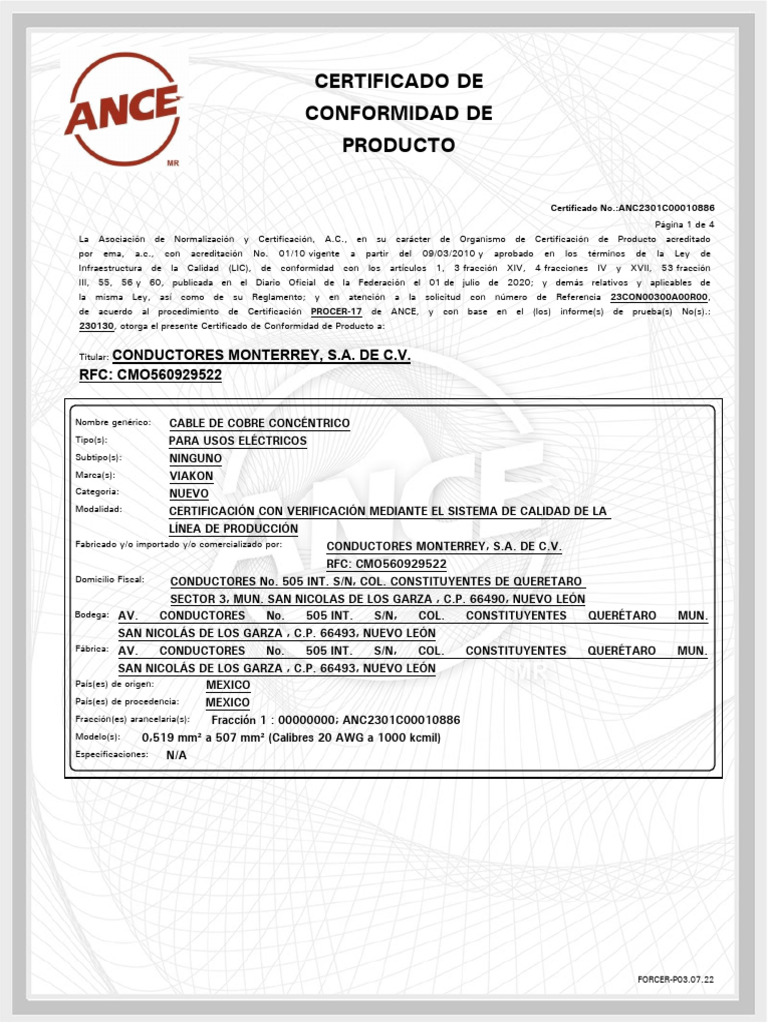 VKN Desnudo Cable de Cobre Concéntrico (Ago-2026) | PDF