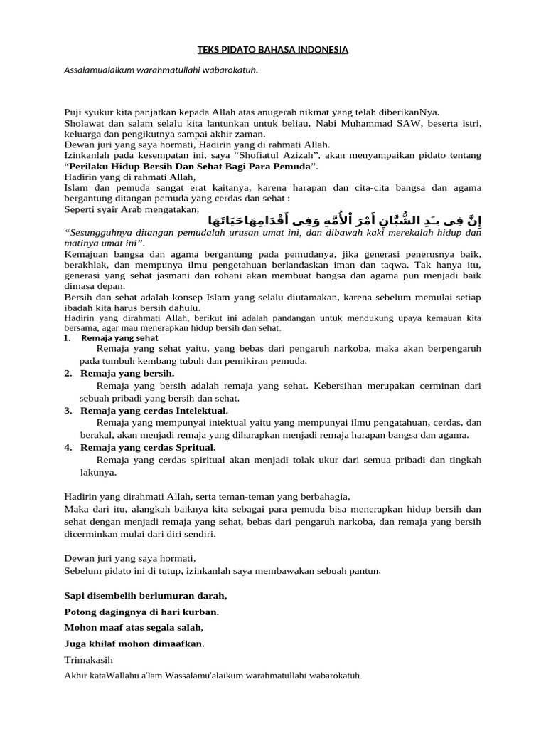 Pidato Hidup Bersih Dan Sehat NUHA | PDF