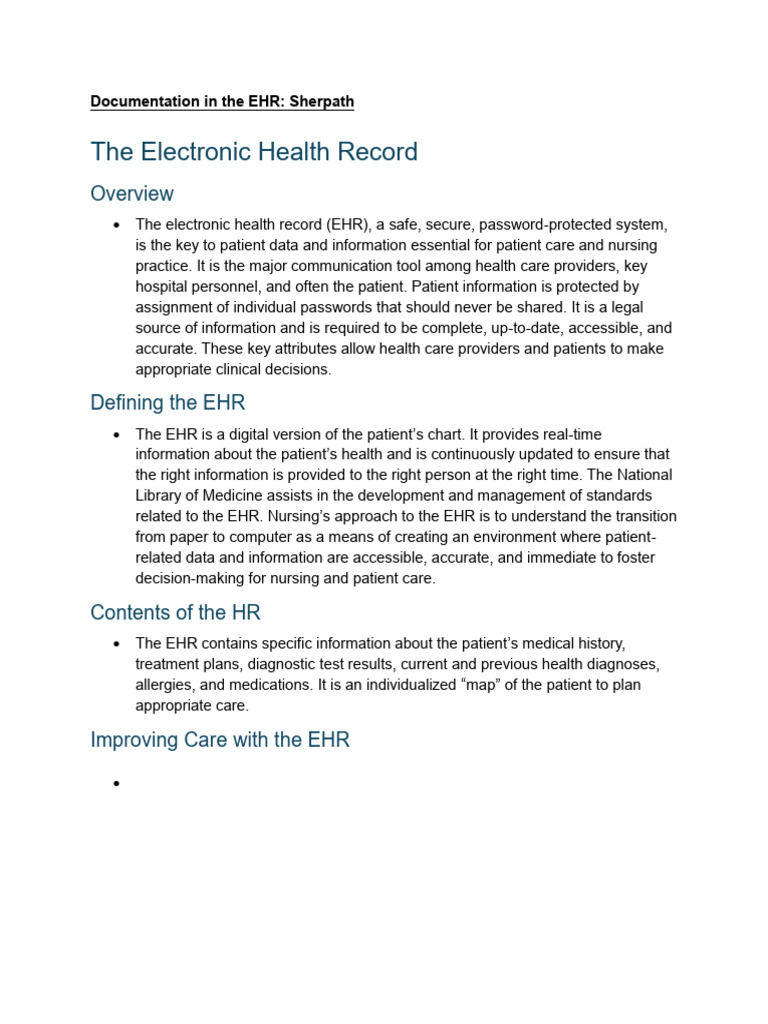 Key Elements of EHR for Nurses | PDF | Electronic Health Record ...