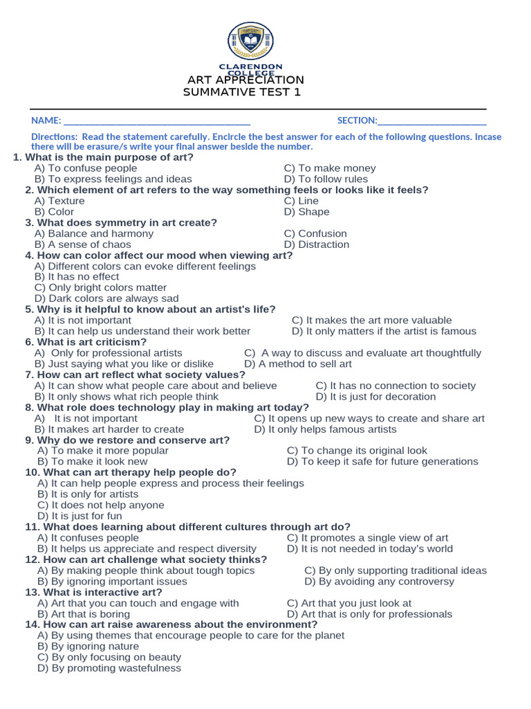 ART APP - SUMMATIVE TEST 1 | PDF | Beauty | Idea