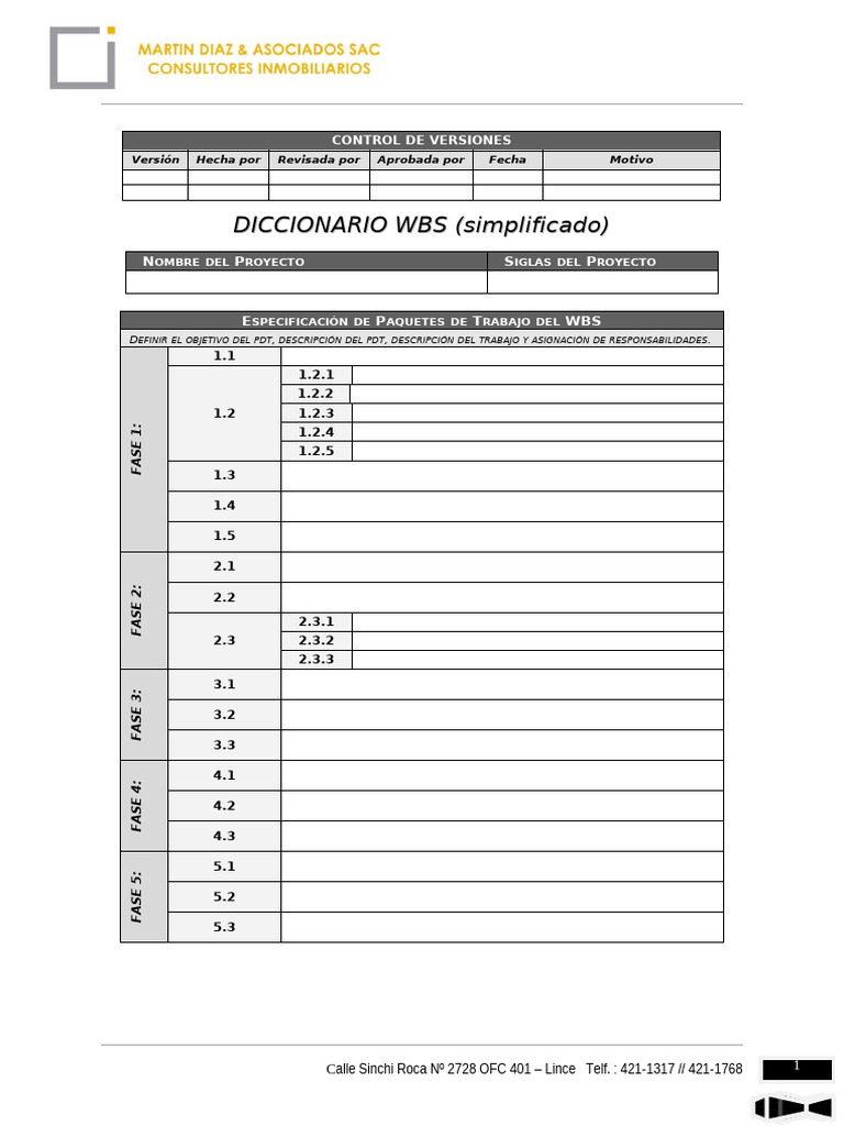 Alcance-Diccionario WBS Simplificado | PDF