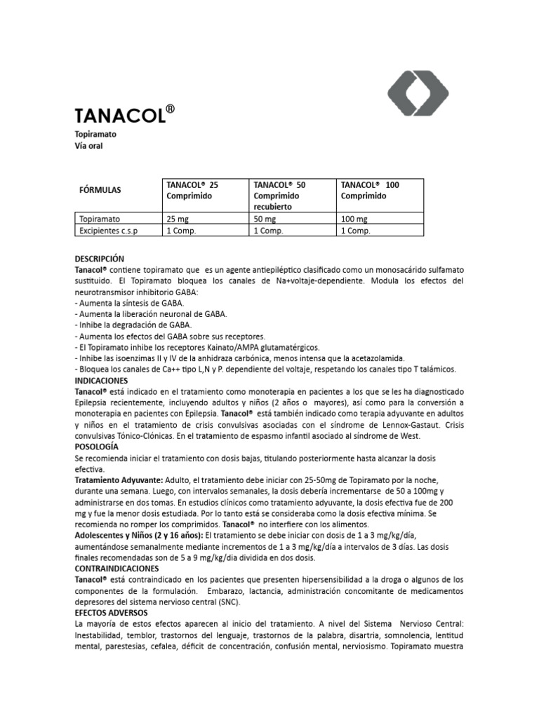 TANACOL | PDF | Drogas | Farmacología