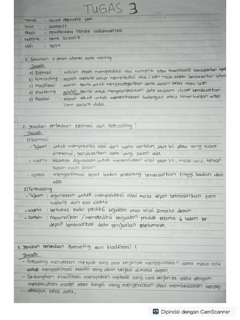 Selvia Permata Sari - 22076022 - Tugas 3 Data Science | PDF