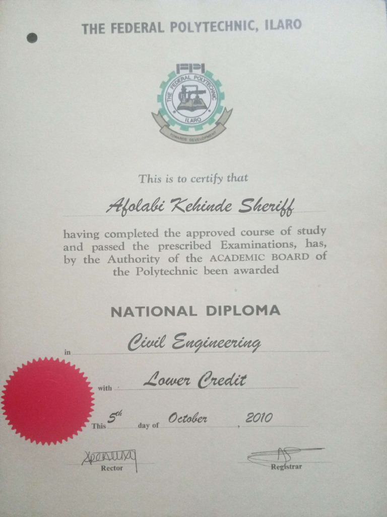 Afolabi Kehinde Sheriff OND CERT | PDF