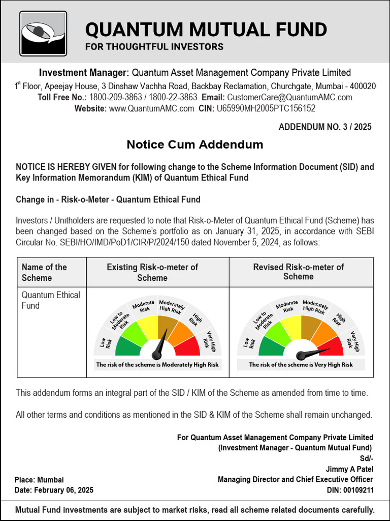 Change in Risk o Meter Quantum Ethical Fund - Addendum 31jan2025 | PDF