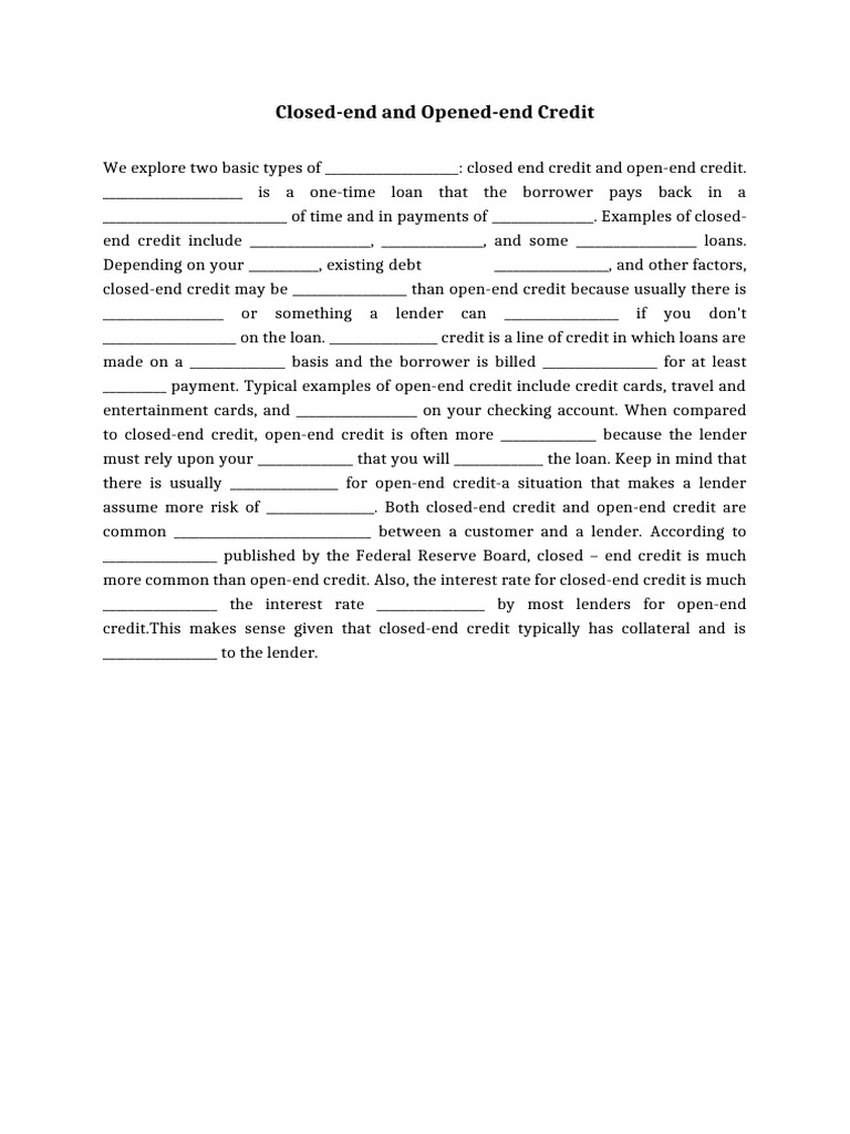 Closed-End vs Open-End Credit Explained | PDF