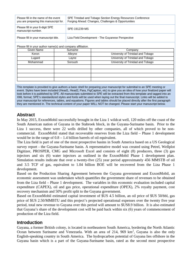 Liza Field Development: Guyana's Oil Prospects | PDF | Petroleum ...