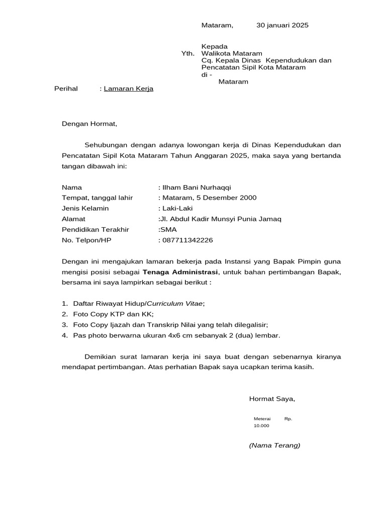 Contoh Surat Lamaran - Acc | PDF